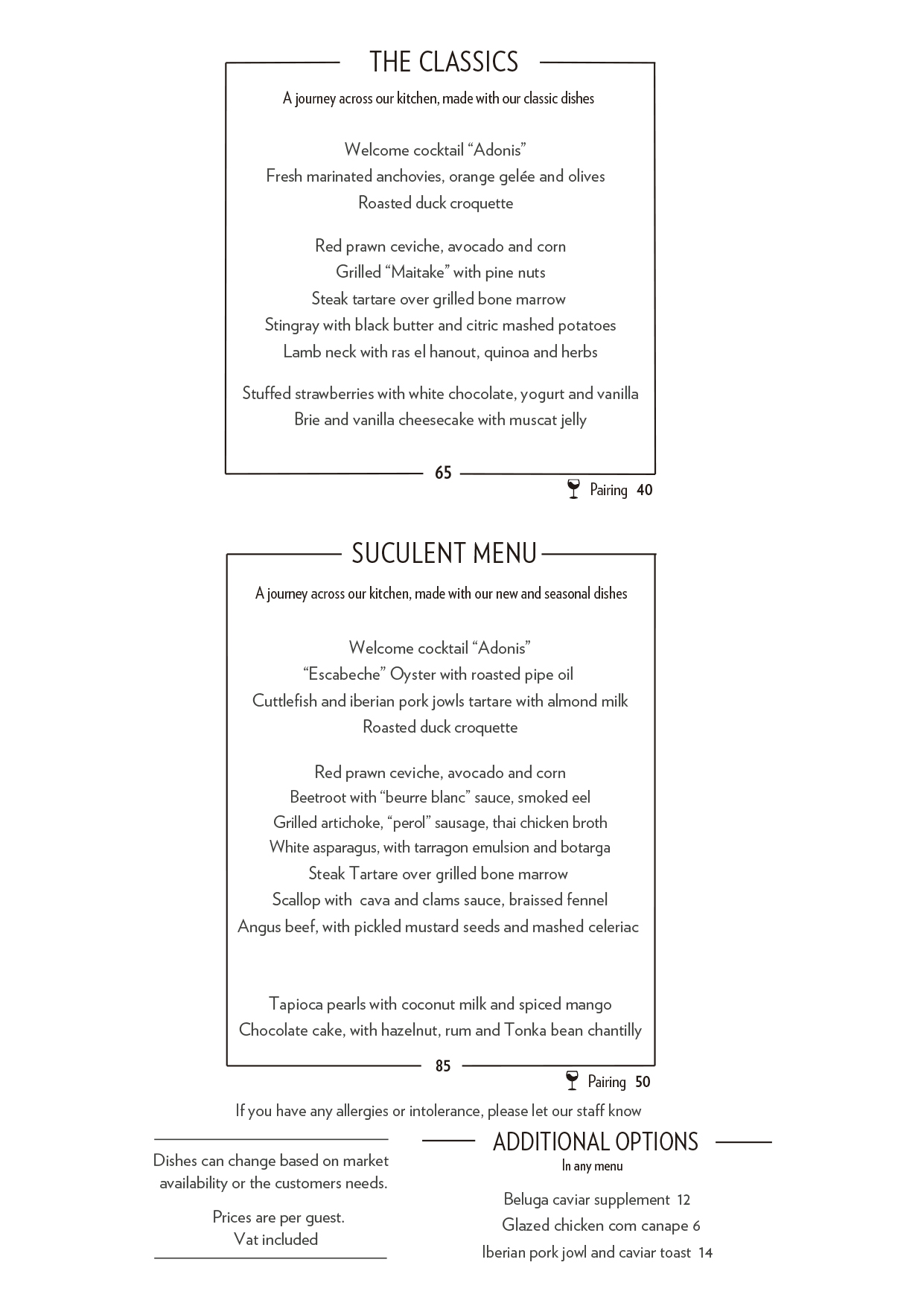 Our Menus - Suculent